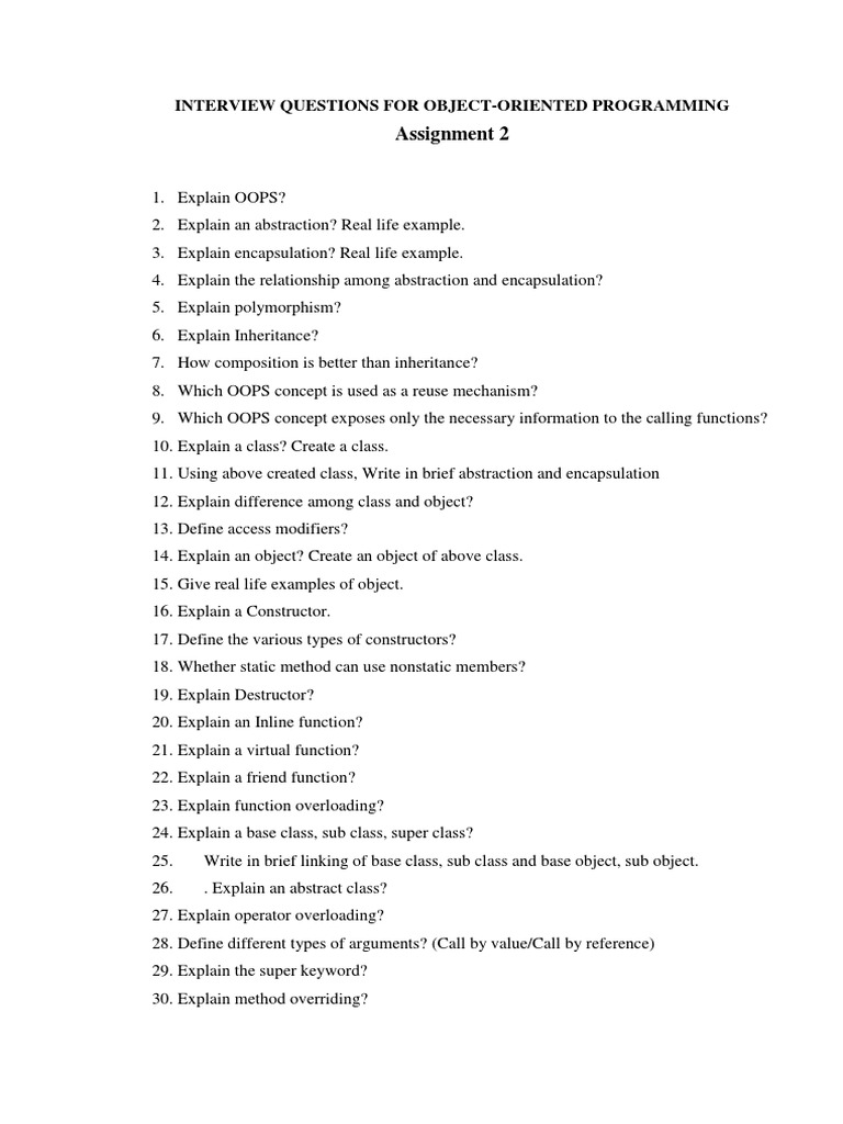 Interview Questions On OOPS Concepts Assignment2 | PDF | Class (Computer Programming) | Method ...