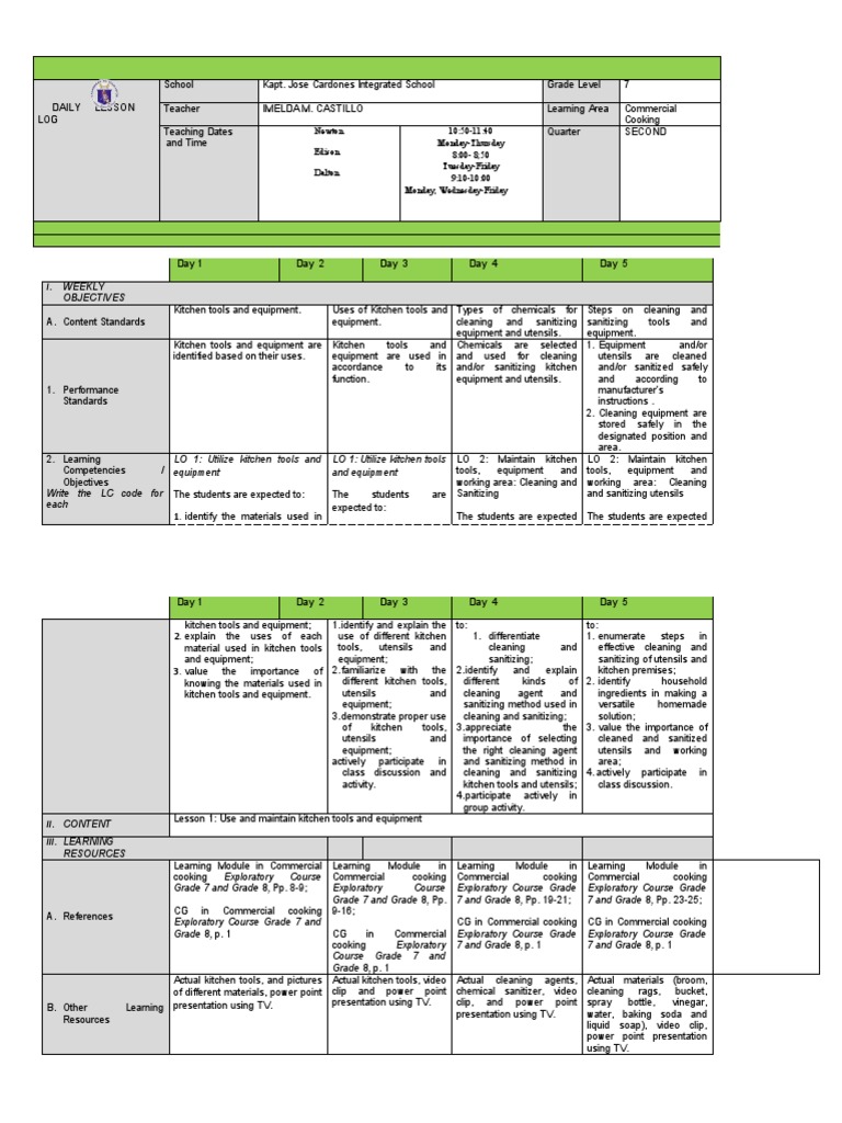 TLE 7 Cookery - Tools and Equipment | PDF | Kitchen Utensil | Kitchen