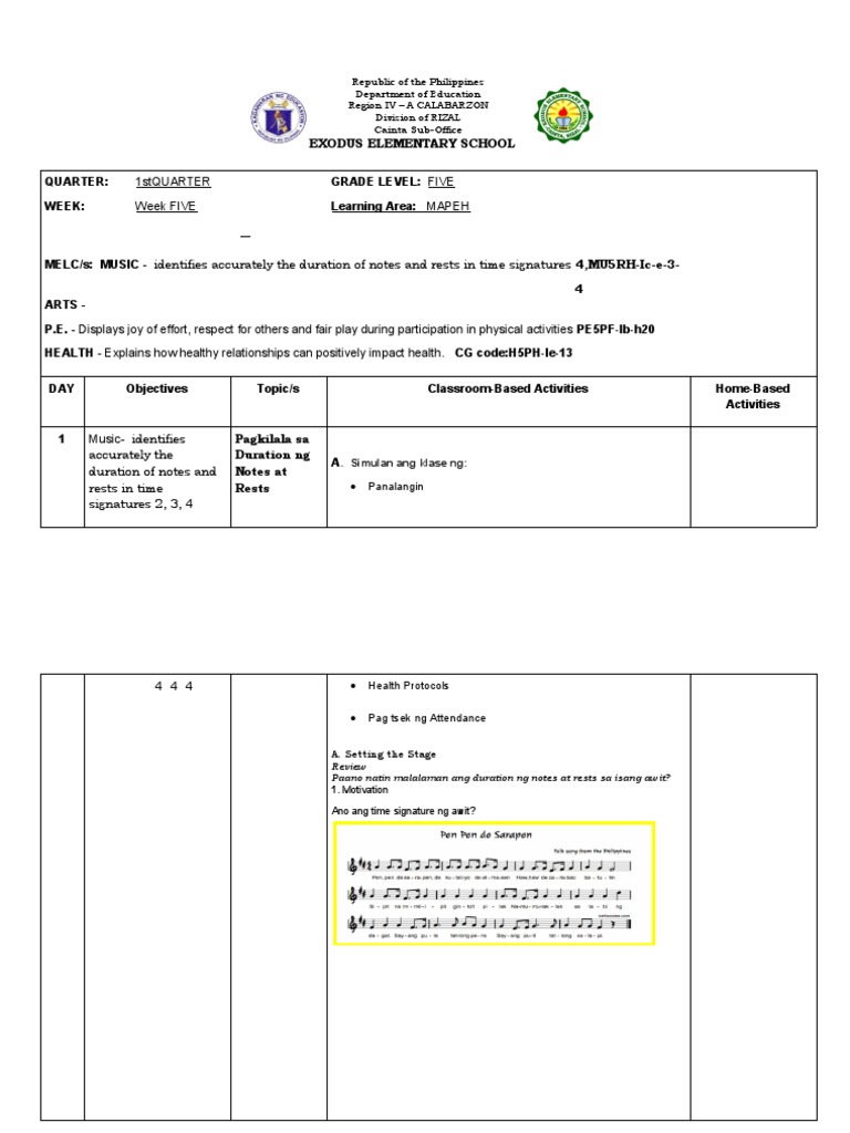 Weekly Learning Plan Mapeh W5 | PDF