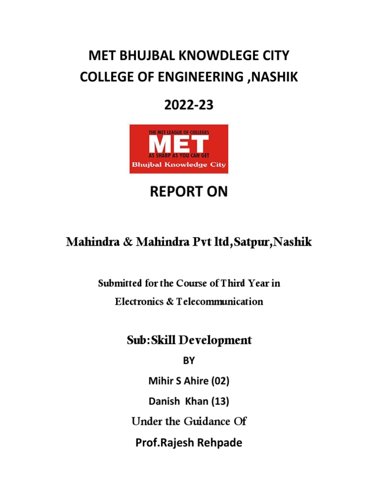 Skill Development Project Based On Mahindra and Mahindra | PDF