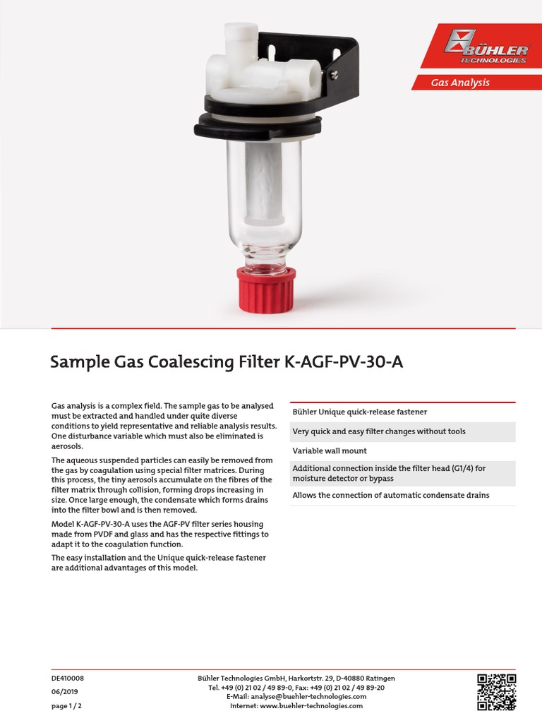 Sample Gas Coalescing Filter K-AGF-PV-30-A | PDF | Gases | Aerosol