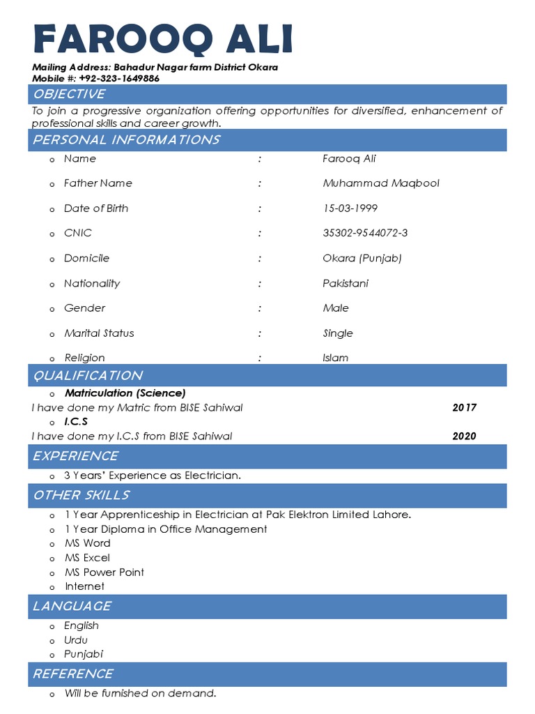 Farooq Ali CV | PDF