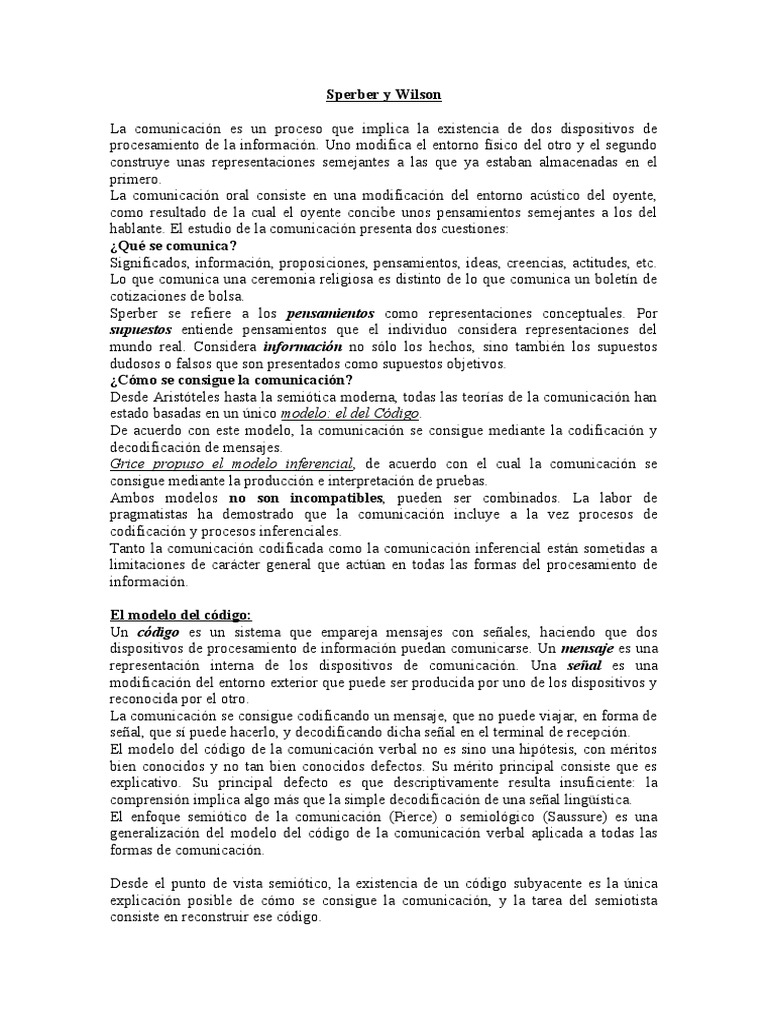 Sperber y Wilson-Apartados-1-a-6 | PDF | Comunicación | Oración ...