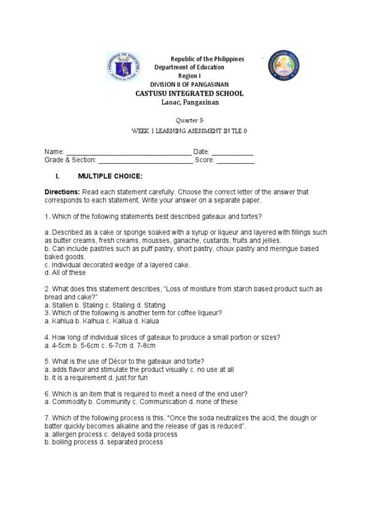 Q3 Grade 9 Worksheets | PDF | Cakes | Desserts