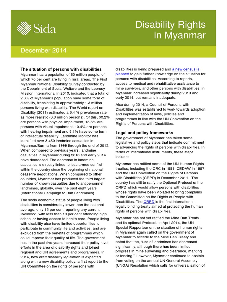 SIDA Rights of Persons With Disabilities Myanmar | PDF