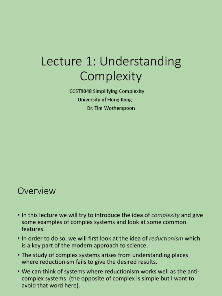 Reductionism in Understanding Complexity | PDF | Reductionism | System