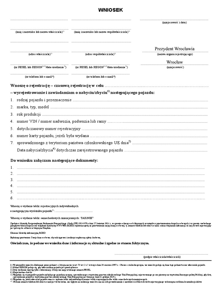 WSO Wniosek o Rejestracje A4 Z Pouczeniem Styczen2020 | PDF