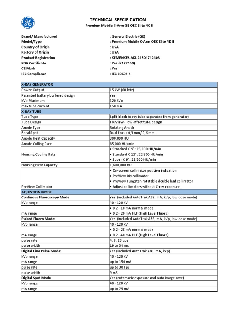 Technical Spec - Project EKAT - OEC Elite 4K II | PDF | Computer ...