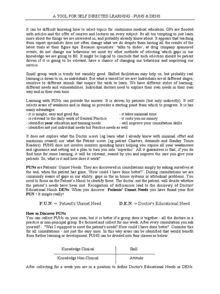 Puns and Dens - A Practical Guide | PDF | Learning | General Practitioner