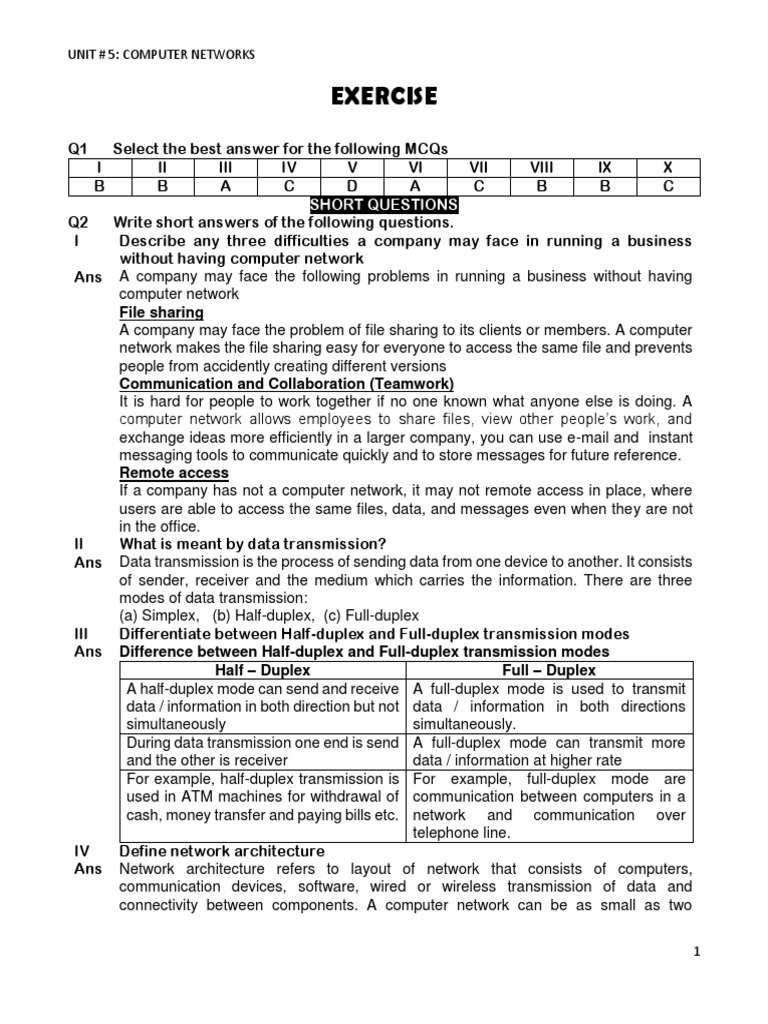 Computer Networks EXERCISE | PDF | Computer Network | Network Topology