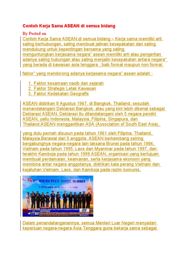 Contoh Kerja Sama ASEAN Di Semua Bidang | PDF | Politik | Ilmu Sosial