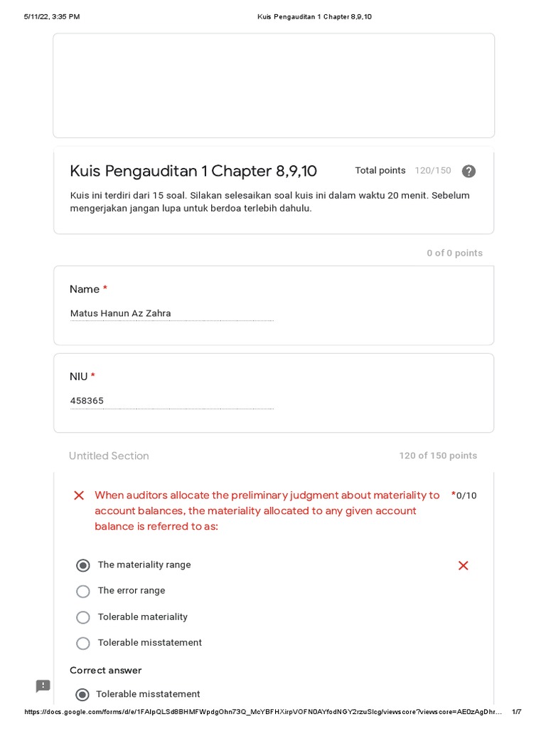 Kuis Pengauditan 1: Chapters 8-10 | PDF | Internal Control | Audit