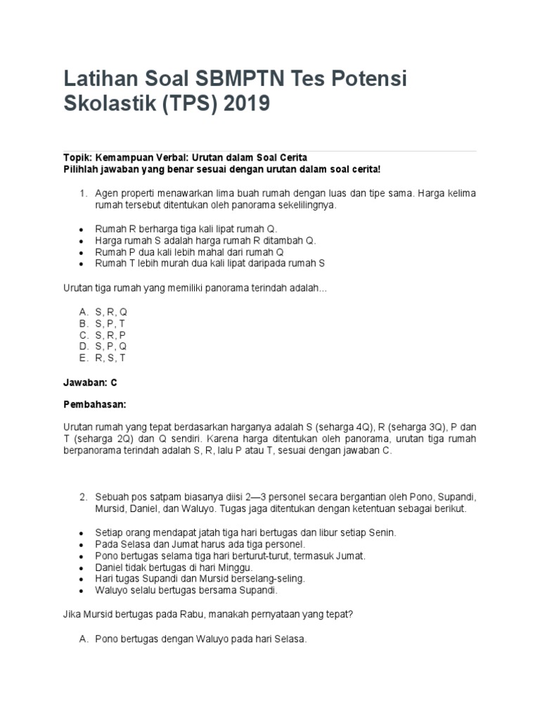 Latihan Soal TPS SBMPTN 2019 | PDF