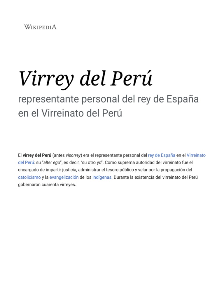 Virrey Del Perú - Wikipedia, La Enciclopedia Libre | PDF | Perú | Nueva ...