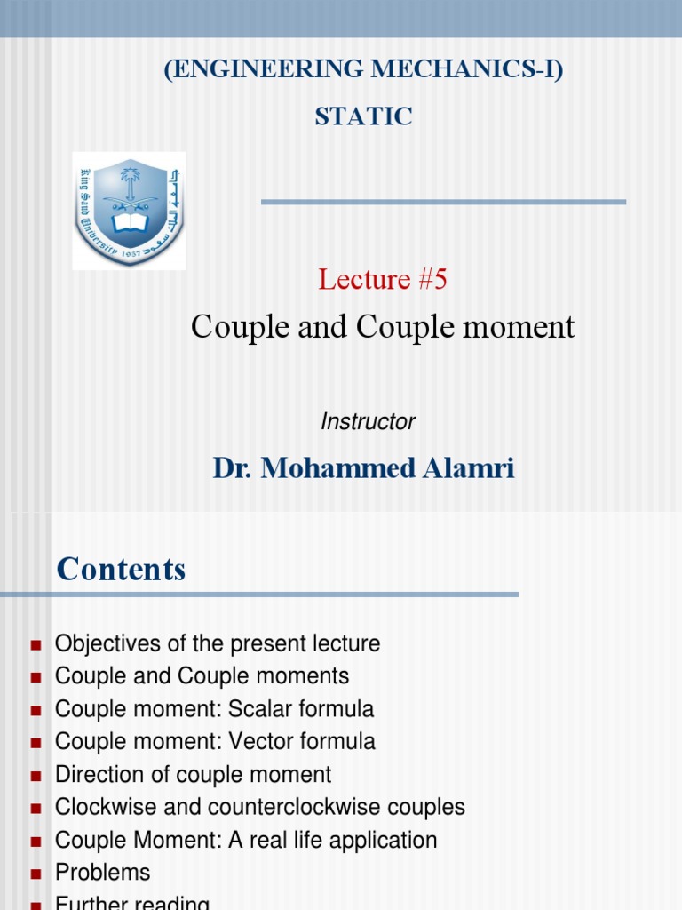 Lecture# 5 (Couple and Couple Moment) | PDF