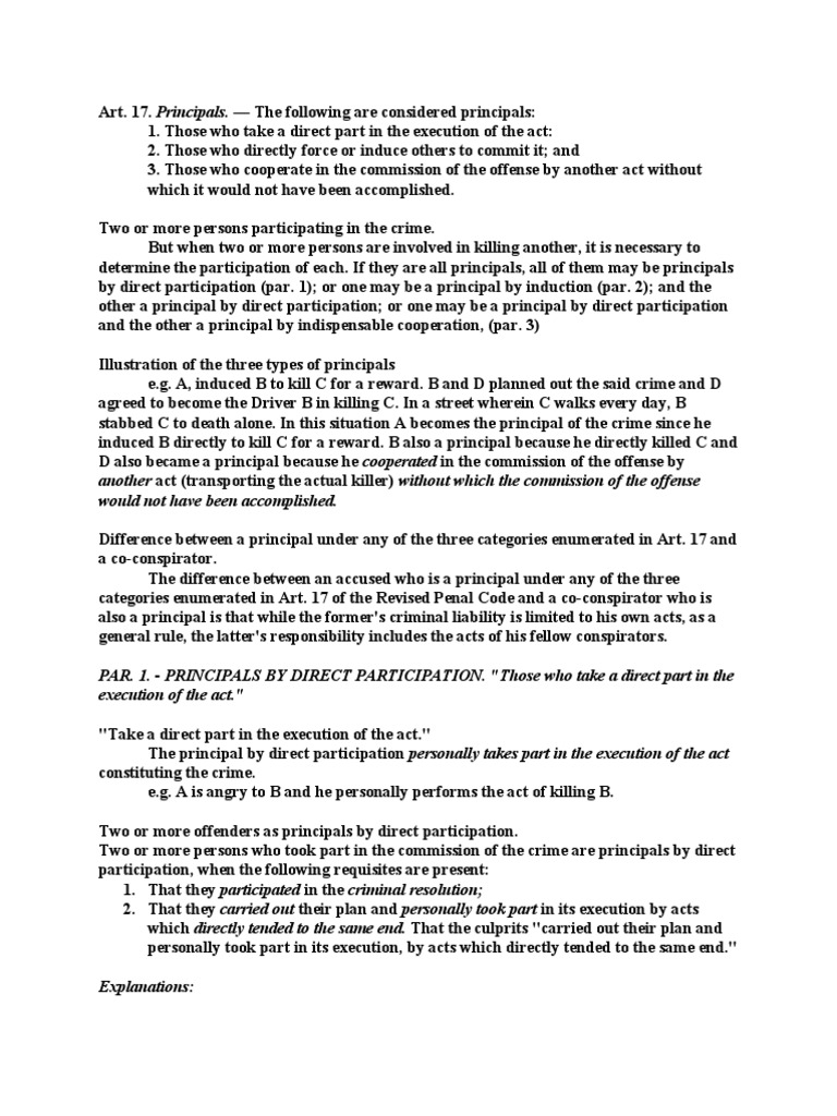 Art 17 RPC | PDF | Conspiracy (Criminal) | Crimes