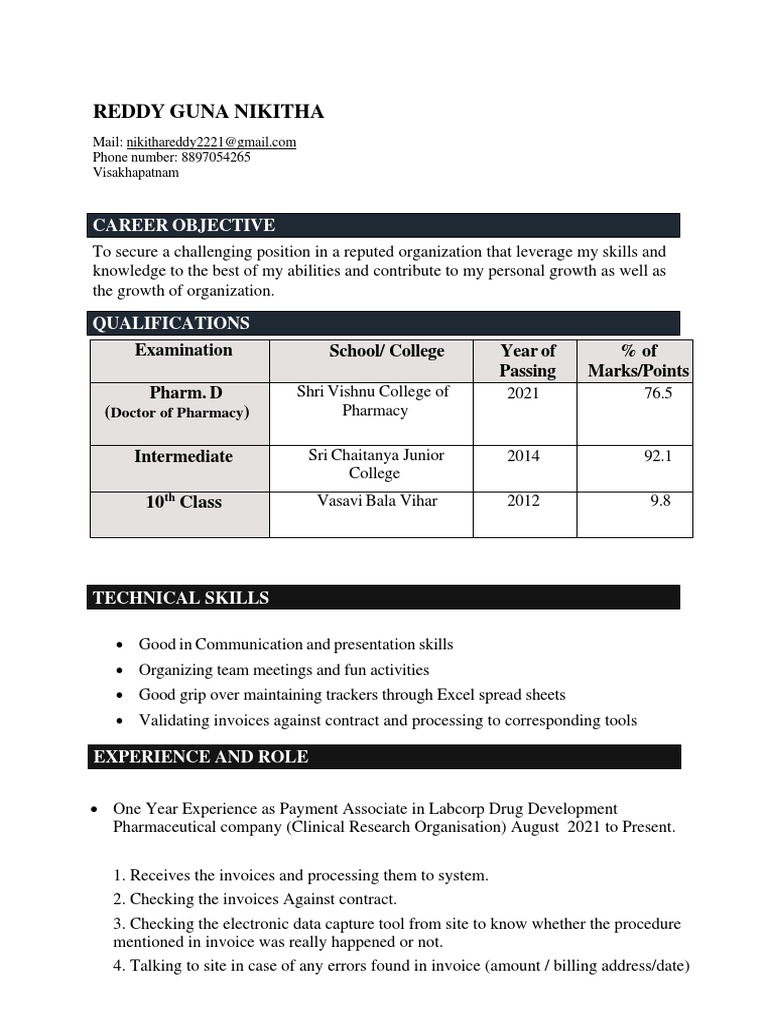 R.G.Nikitha Financial Analyst - Resumllle 2022 | PDF