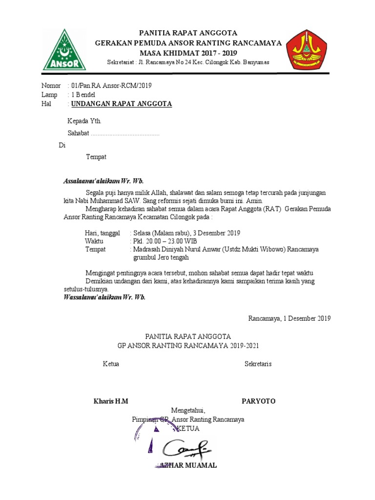 Undangan Rapat Anggota | PDF