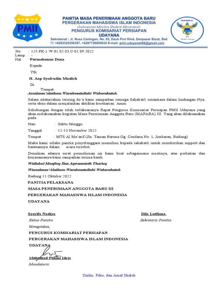 Surat Permohonan Dana Mapaba 3 | PDF