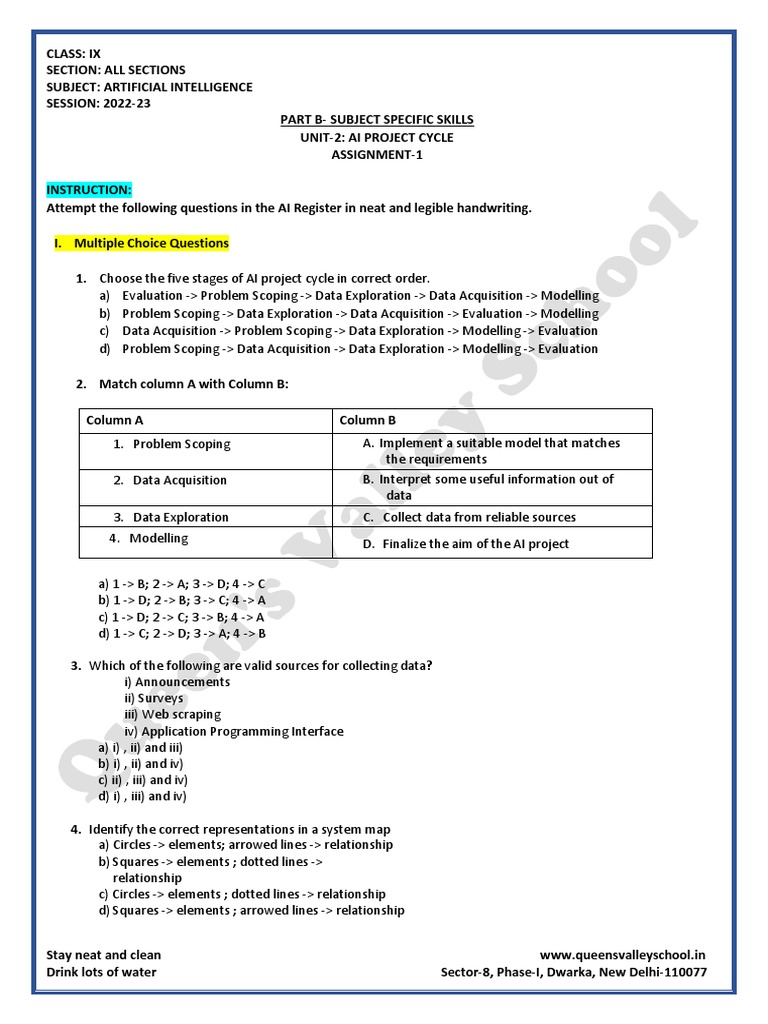 Class Ix - Artificial Intelligence - Unit-2 Ai Project Cycle Assignment-1 | PDF | Artificial ...