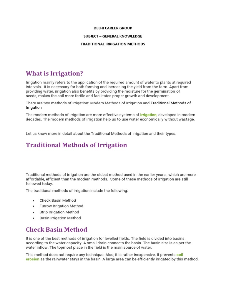Traditional Irrigation Methods | PDF