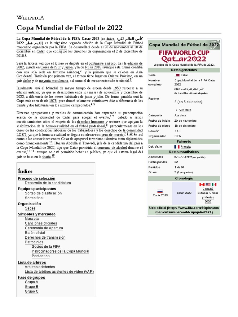 Copa Mundial de Fútbol de 2022 | PDF | FIFA Copa del Mundo | Asociación ...