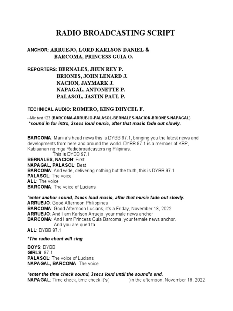 Radio Broadcasting Script | Pdf