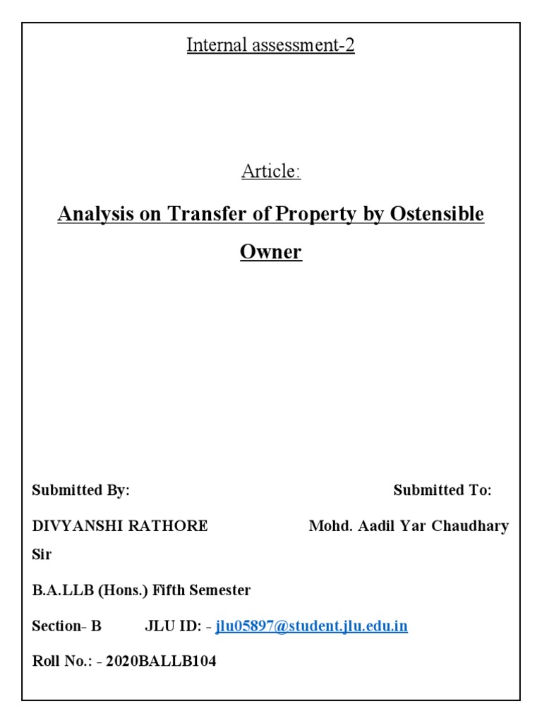 Ostensible Owner Property Transfer Analysis | PDF