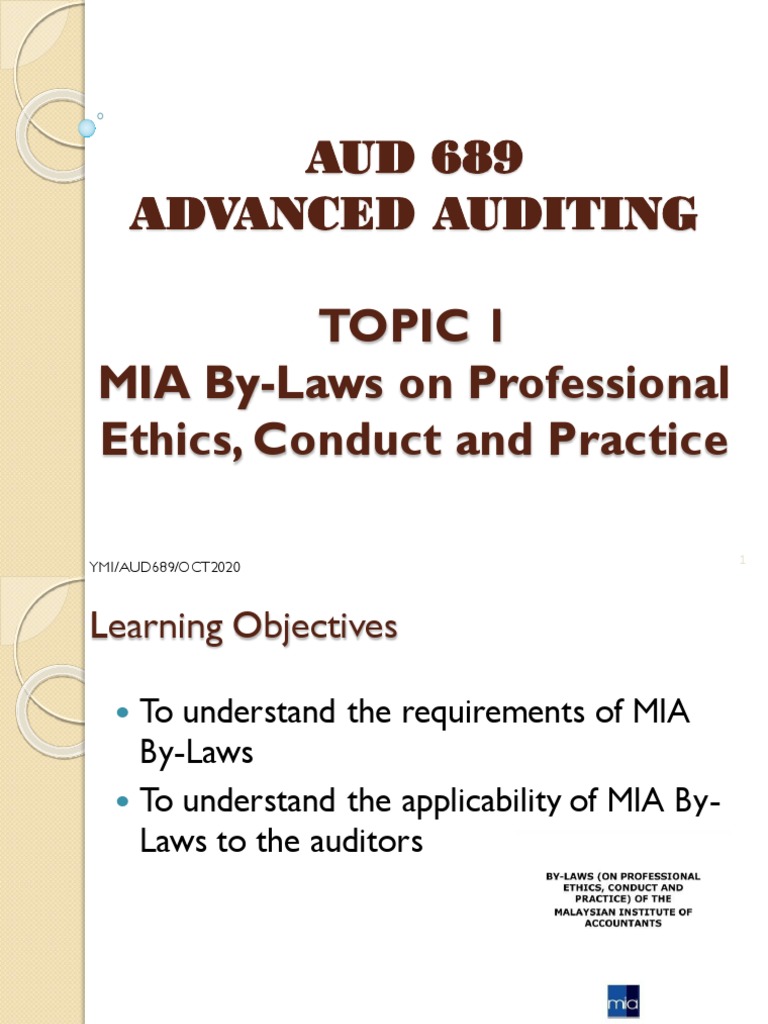 Topic 1 MIA by Laws | PDF | Audit | Confidentiality