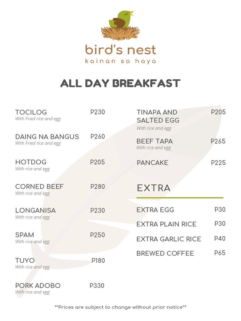 Birds Nest Menu | PDF | Hamburgers | Cuisine