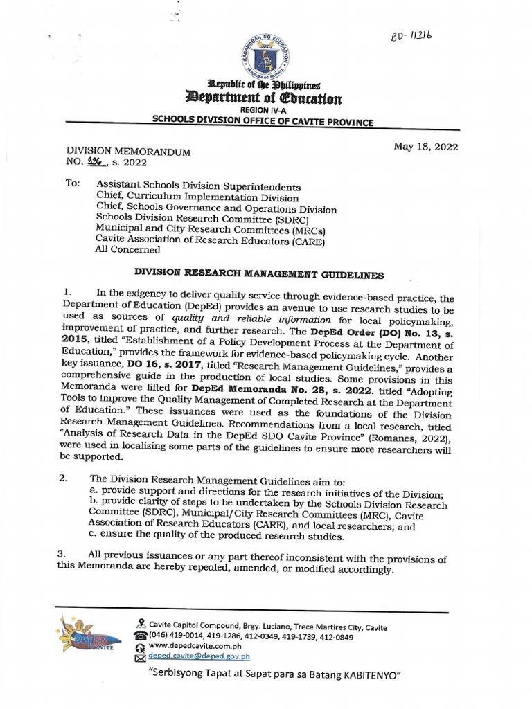 Division Research Management Guidelines 2022 | PDF