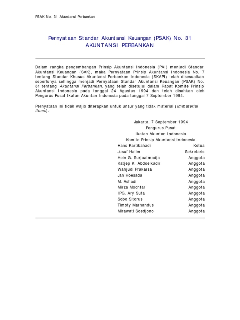 PSAK31 Akuntansi Perbankan | PDF