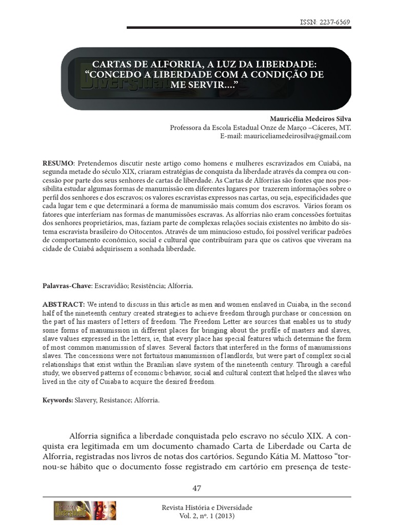 Cartas de Alforria, A Luz Da Liberdade. Concedo A Liberdade Com A ...