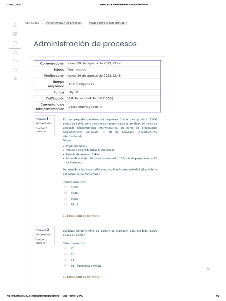 Puntos Extra 2 Autocalificable - Revisión Del Intento | PDF