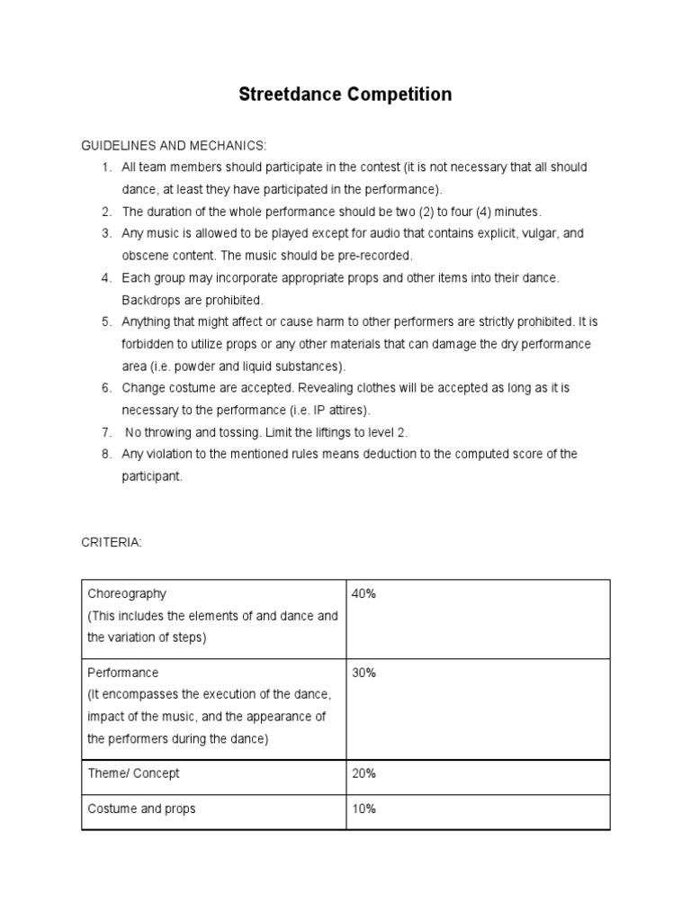 Streetdance Competition Guidelines | PDF
