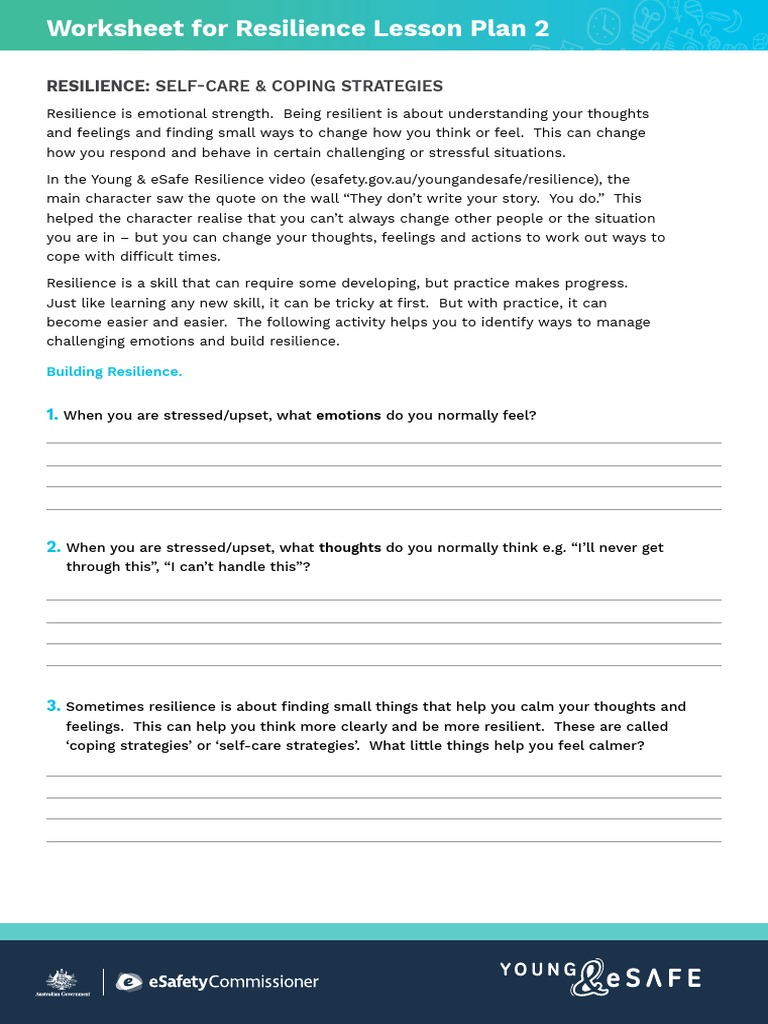 Self Care and Coping Worksheet Lesson Plan 2 | PDF