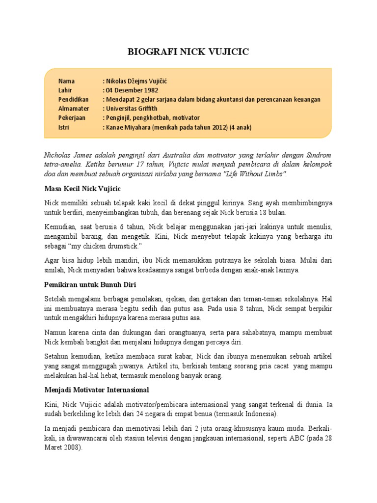 Biografi Nick Vujicic | PDF