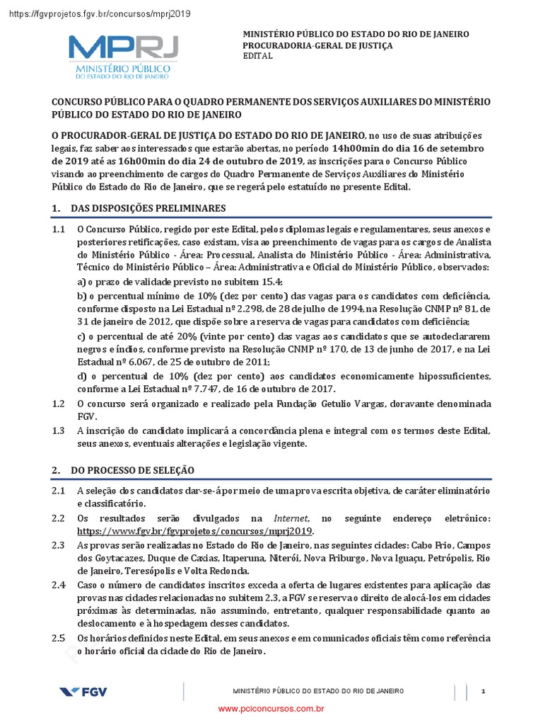 Edital do Concurso MPRJ 2019 | PDF