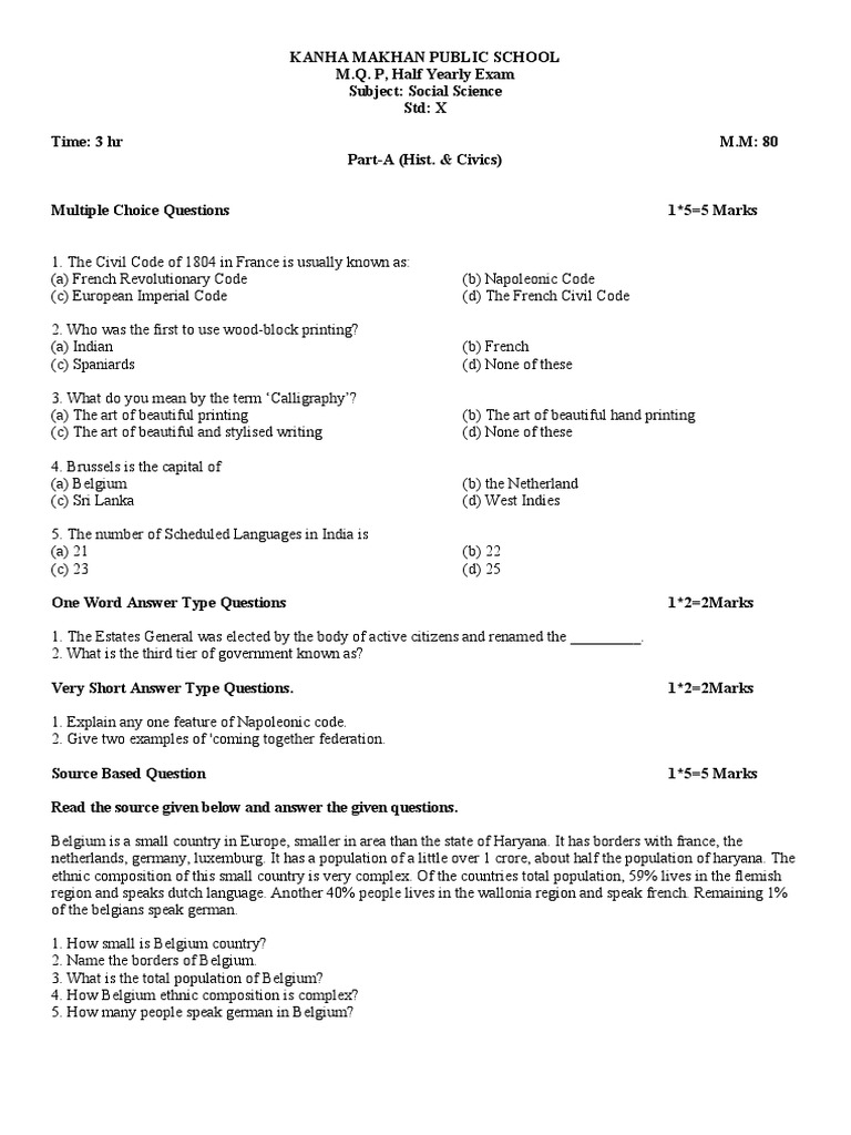 Class X Hy Paper | PDF