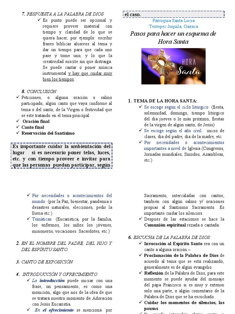 Pasos para Preparar La Hora Santa | PDF | eucaristía | Oración