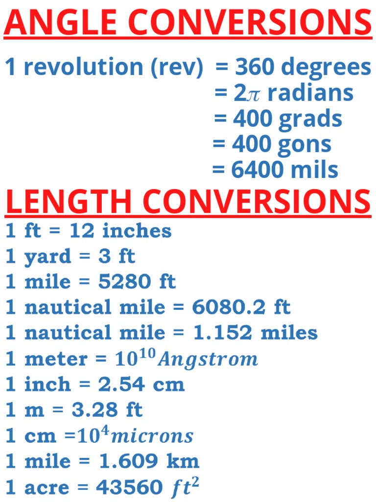 Angle, Time, Length Conversions & Constants | PDF