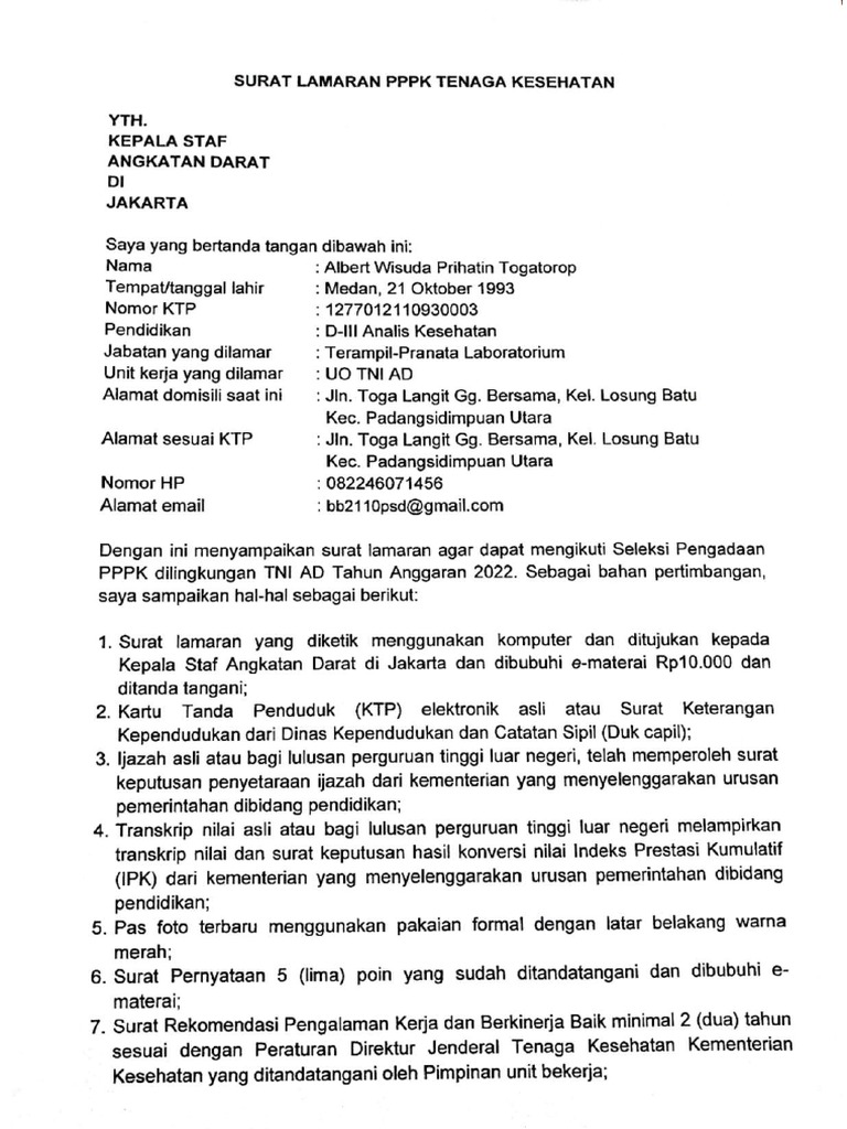 Surat Lamaran Contoh PPK | PDF