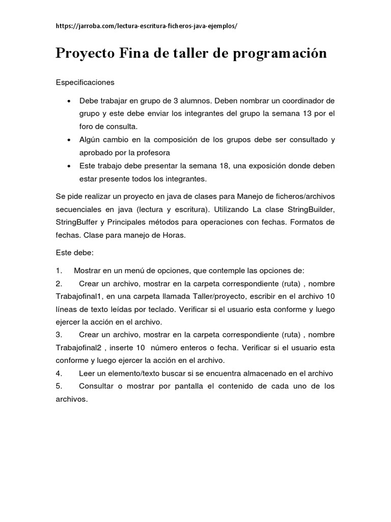 Proyecto De Taller De Programación Pdf Archivo De Computadora