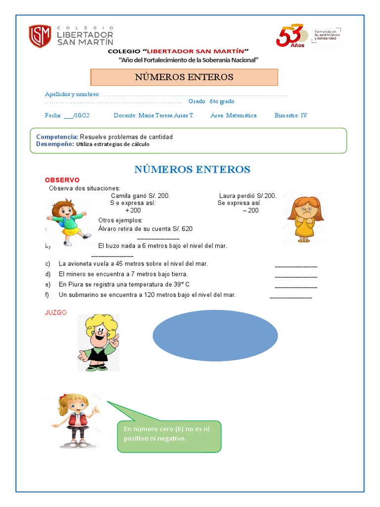 Hojas De Trabajo Para Comparar Y Ordenar Números Enteros, Sexto Grado