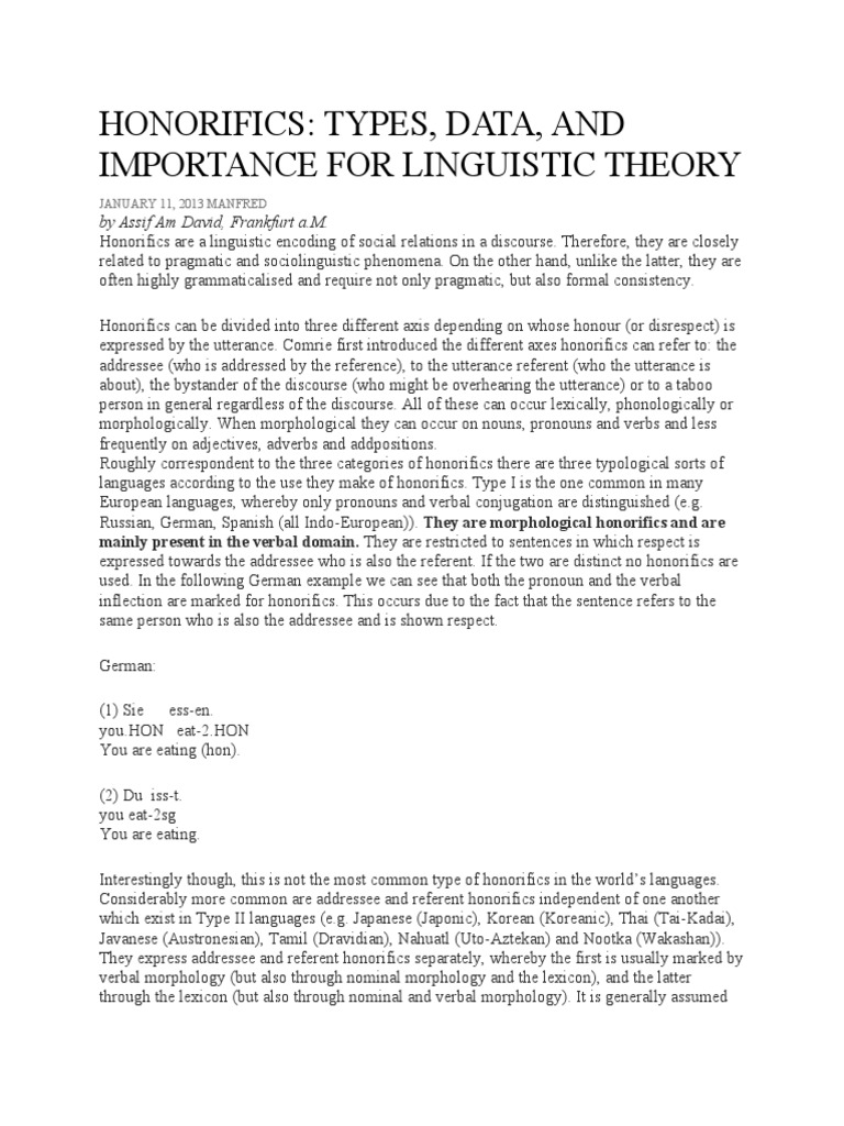 Linguistic Analysis of Honorific Systems: Examining the Grammatical ...