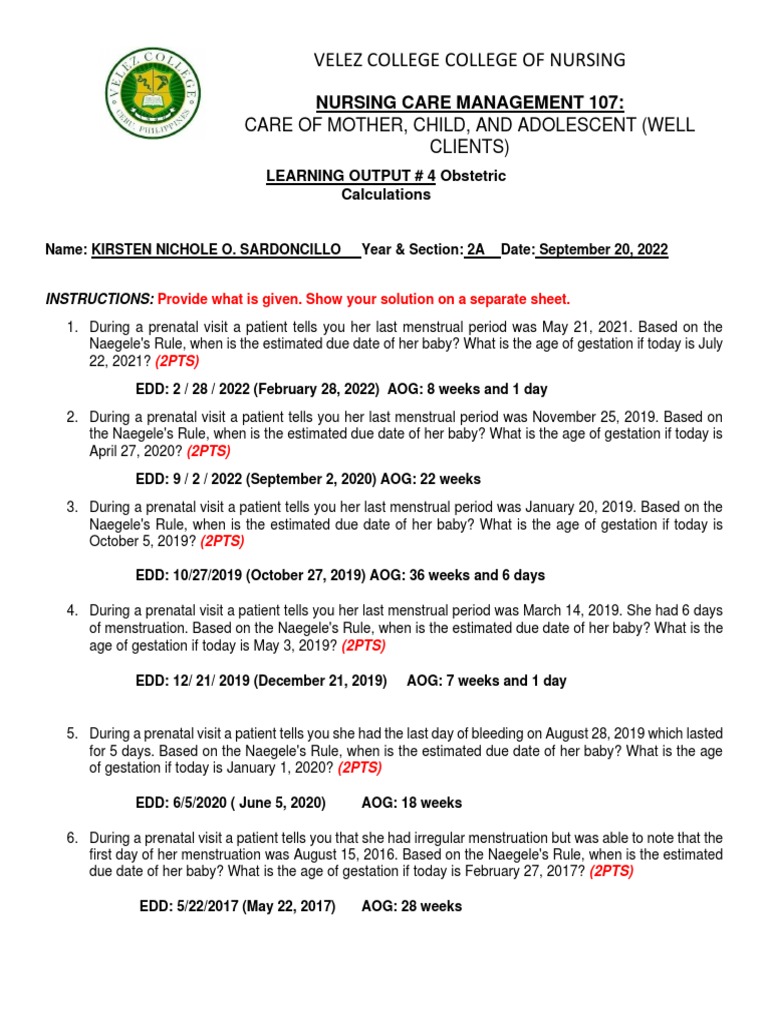 LO4 Obstetric Calculations | PDF | Midwifery | Human Pregnancy