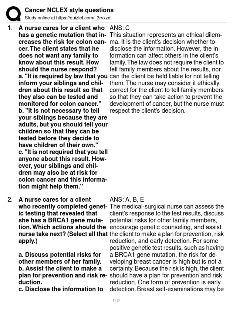 Cancer NCLEX Questions for Nurses | PDF | Chemotherapy | Cancer