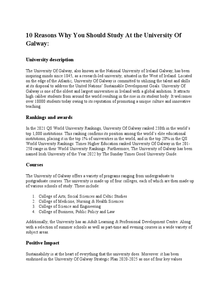 10 Reasons Why You Should Study at The University of Galway | PDF ...