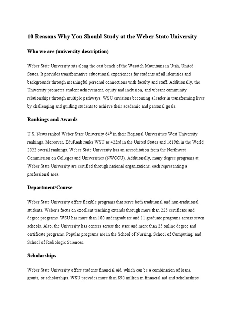 10 Reasons Why You Should Study at The Weber University | PDF ... 10 Reasons Why You Should Study at The Weber University | PDF ...