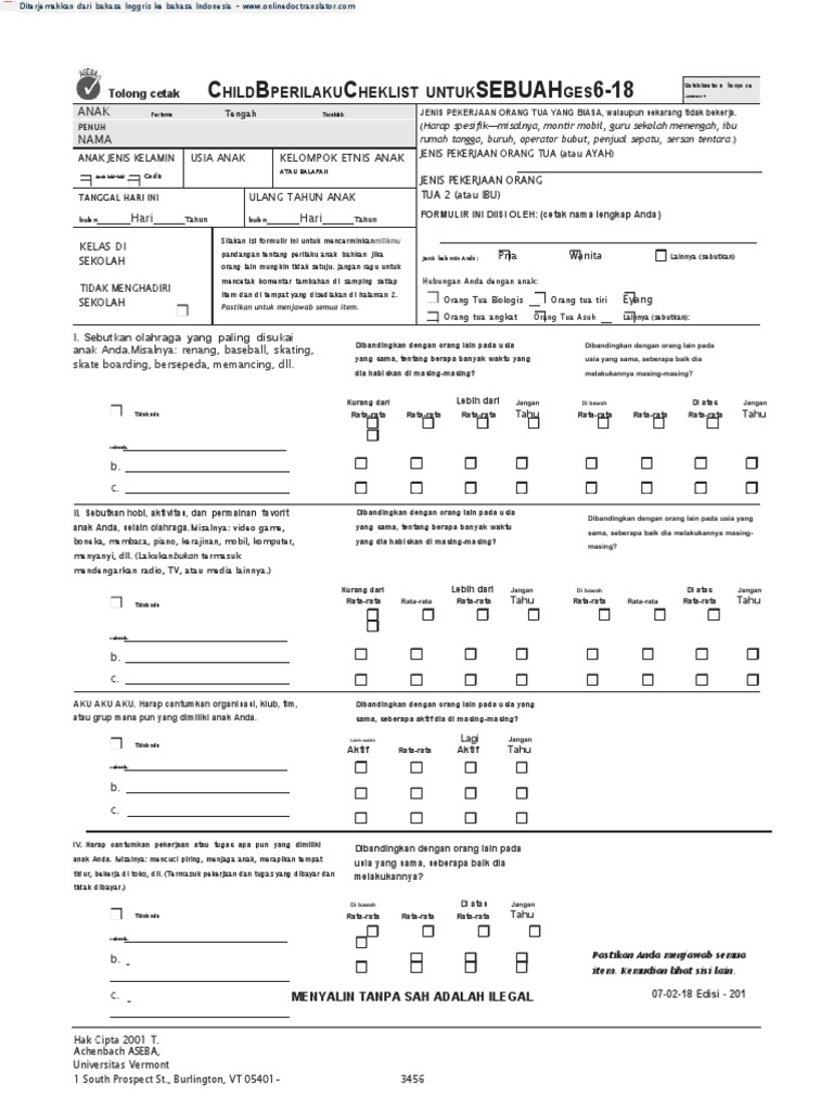 CBCL 6-18.en - Id | PDF